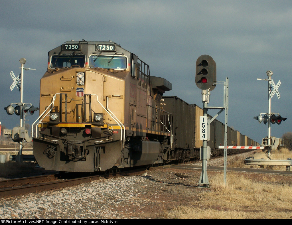 UP 7250 DPU on eastbound UP loaded coal train